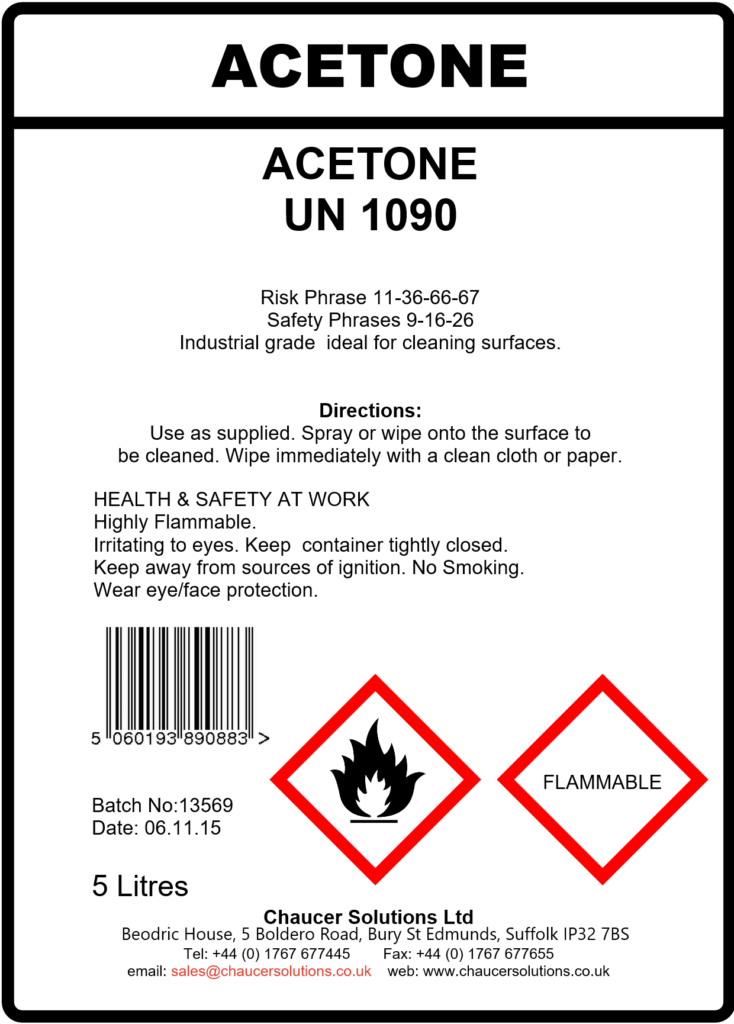 ACETONE INDUSTRIAL SOLVENT CLEANER – 5 LITRES – Chaucer Solutions