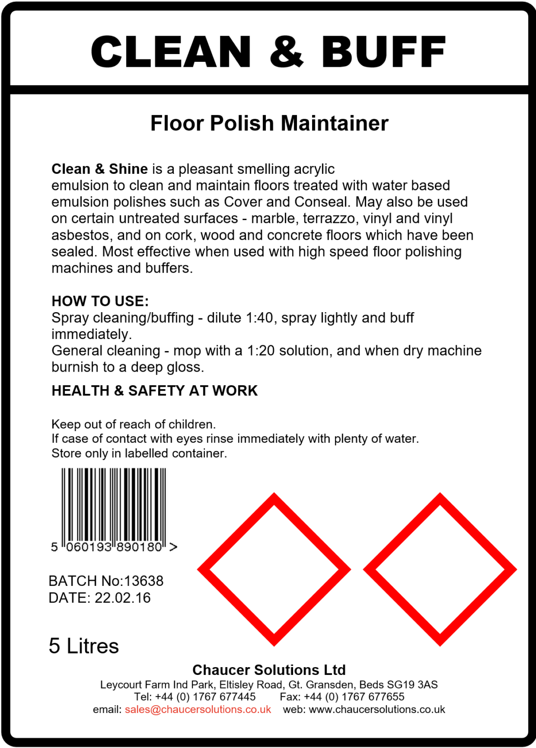 CLEAN & BUFF FLOOR POLISH MAINTAINER – 5 litres – Chaucer Solutions
