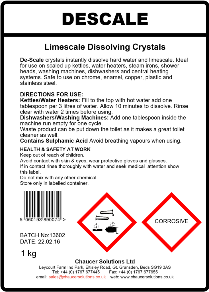 DESCALE LIMESCALE REMOVER – 1Kg – Chaucer Solutions