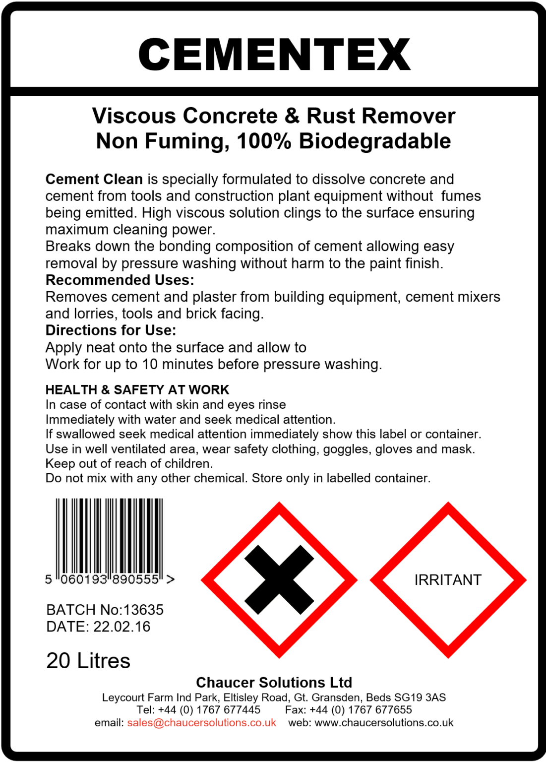 CEMENTEX – 20 LITRES – Chaucer Solutions