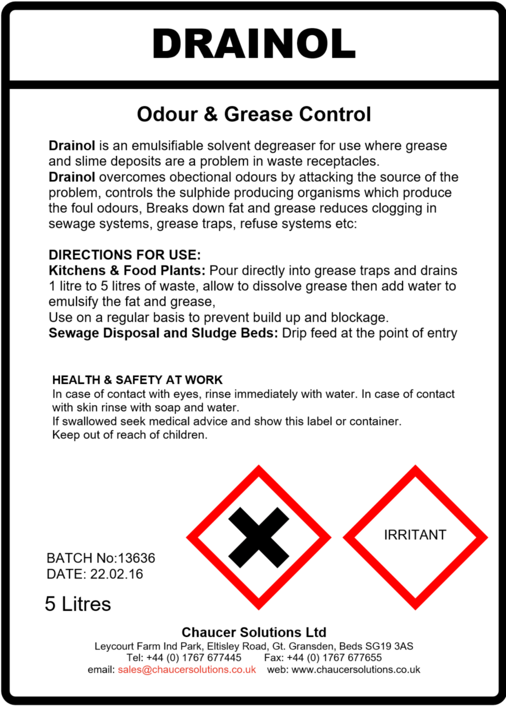 DRAINOL SOLVENT GREASER & FAT REMOVER – 5 LITRES – Chaucer Solutions