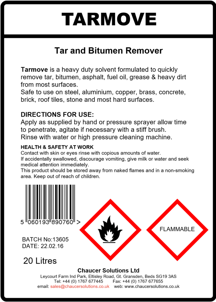 TARMOVE TAR & ASPHALT REMOVER – 20 LITRES – Chaucer Solutions