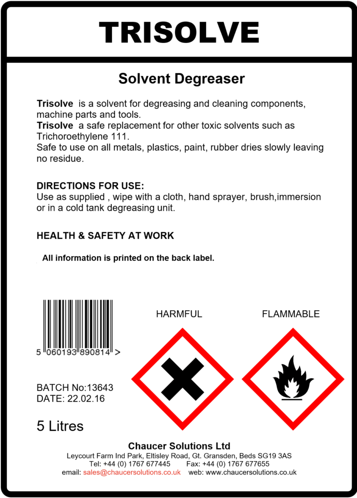 TRISOLVE SOLVENT CLEANER & DEGREASER – 5 LITRES – Chaucer Solutions
