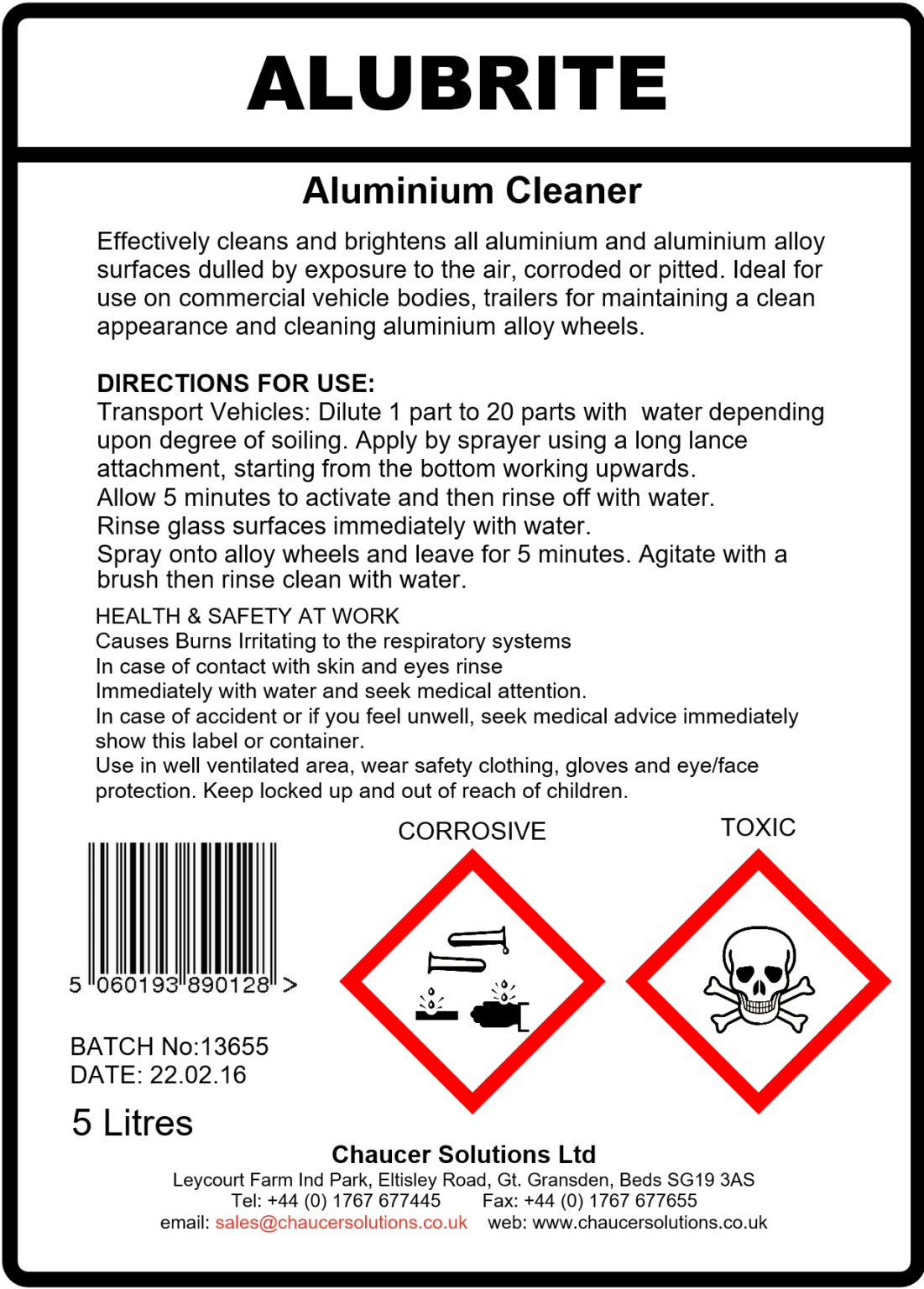 ALUBRITE ALUMINIUM CLEANER – 5 LITRES – Chaucer Solutions